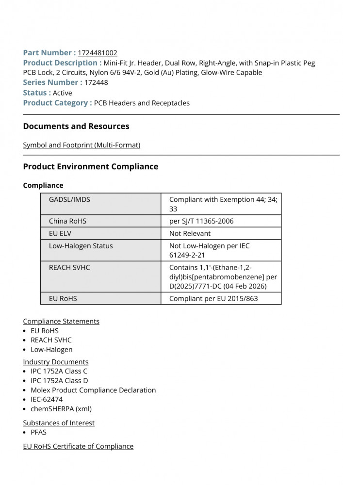 MOLEX Mini-Fit Plus HCS product specification page 1