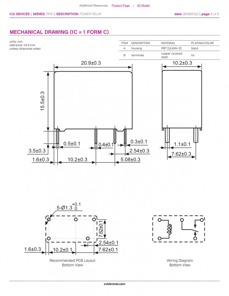 CUI PR10 relay datasheet page 4