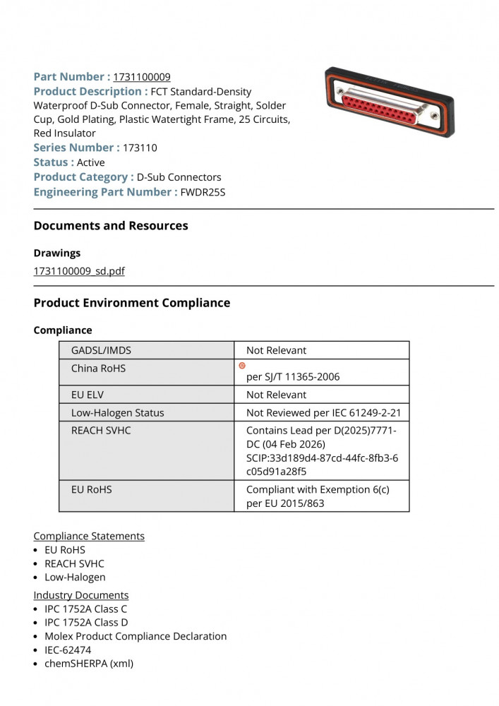 MOLEX 1731100009 drawing page 1