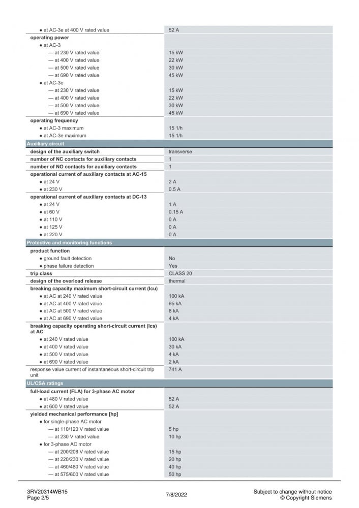 3RV20314WB15 datasheet page 2