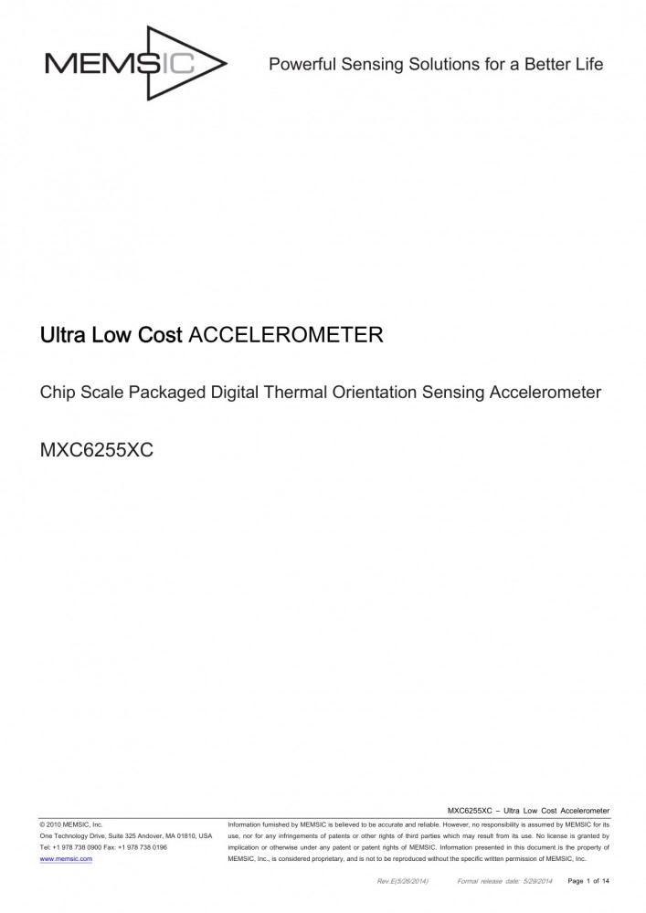 MXC6255XC datasheet page 1