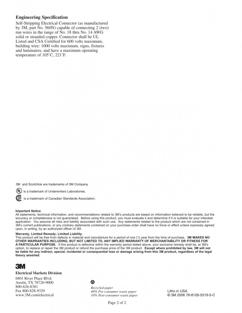 3M Scotchlok connector technical document page 2