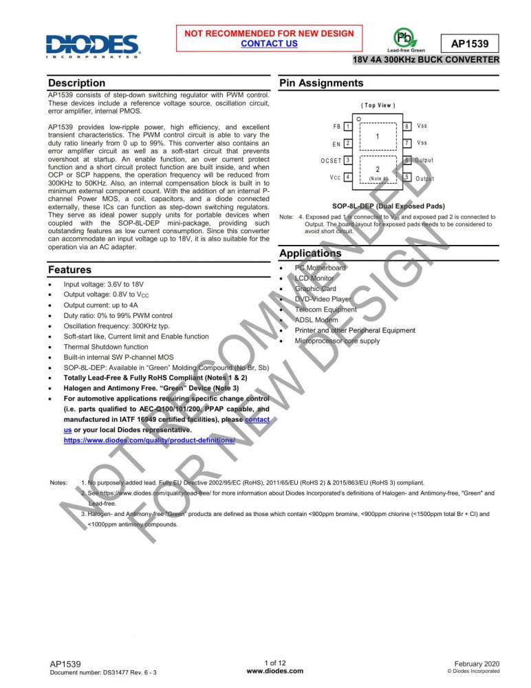 AP1539 datasheet page 1