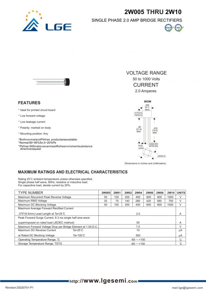 LGE 2W06 datasheet page 1