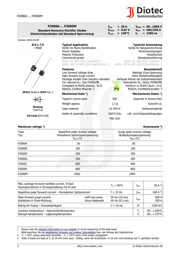 P2000A technical document page 1