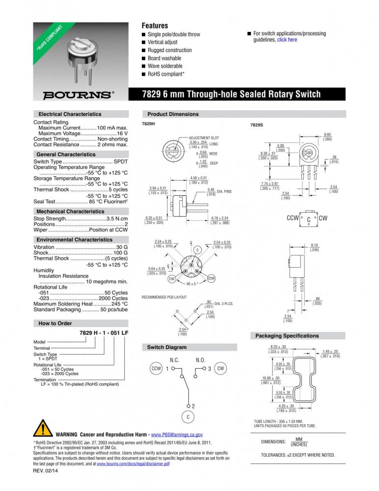 BOURNS 7829H-1-023LF datasheet page 1