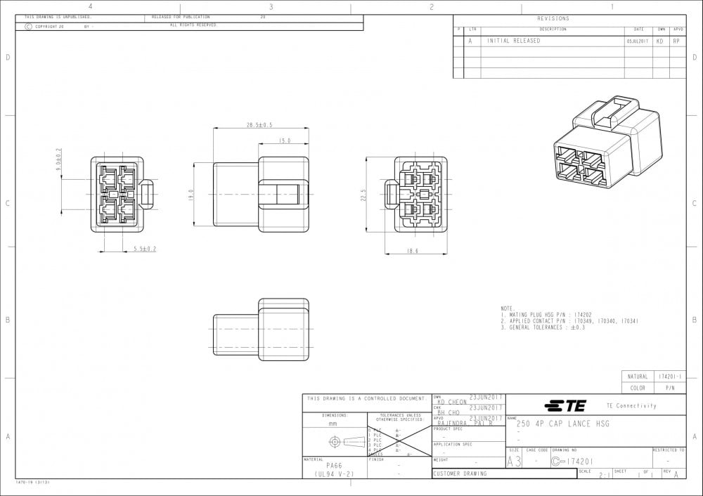 TE Connectivity 174201-1 technical drawing page