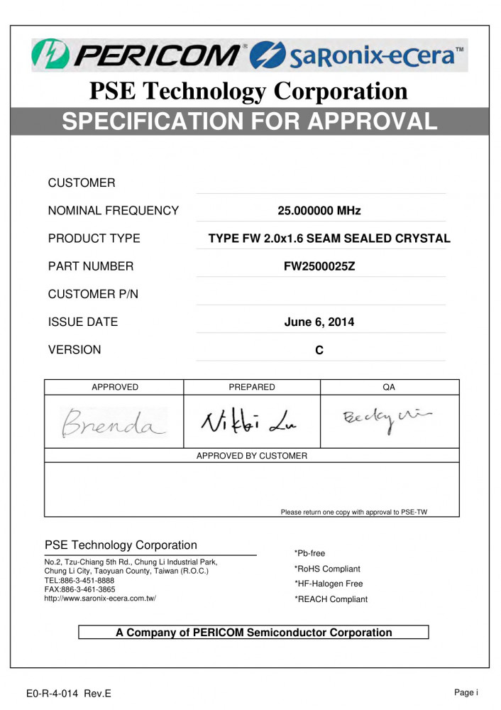 FW2500025Z specification page 1