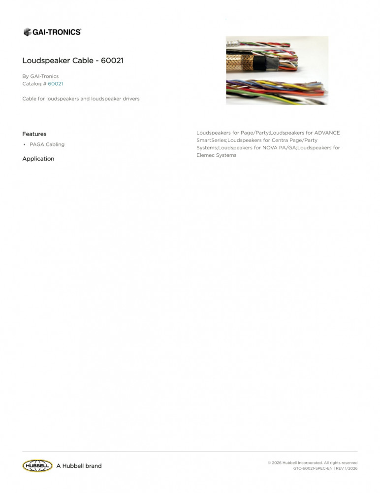 60021 loudspeaker cable product document image