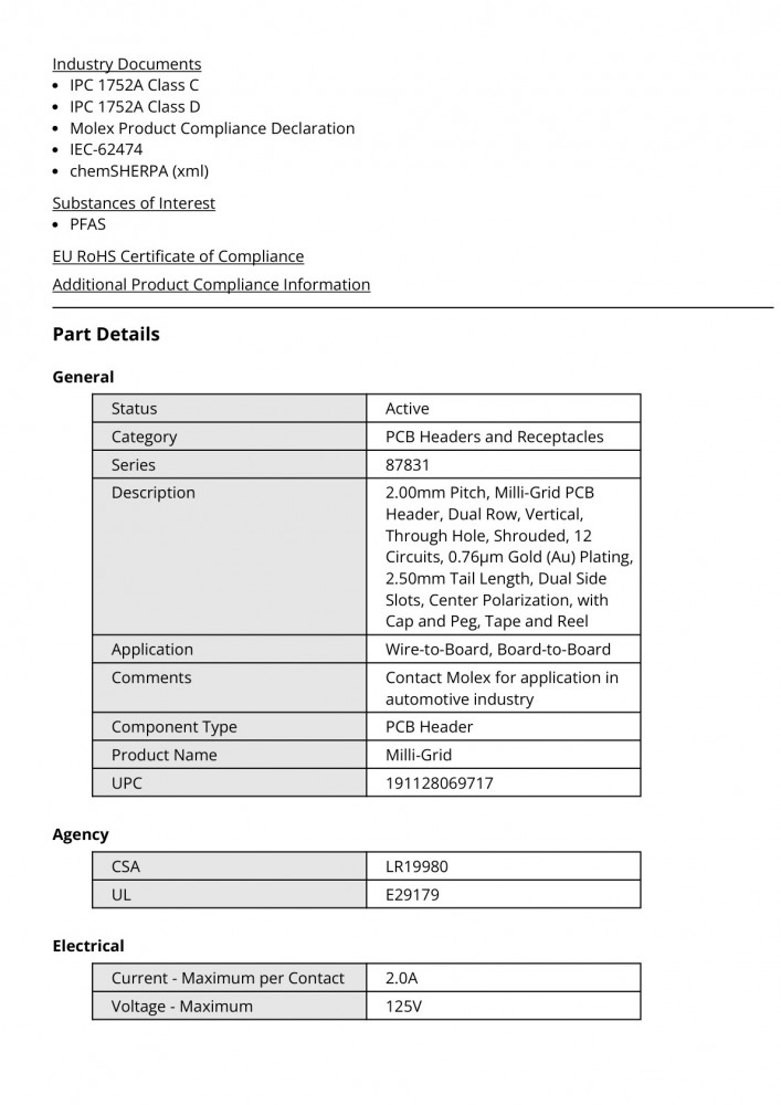 MOLEX 878315558 technical document preview, page 2