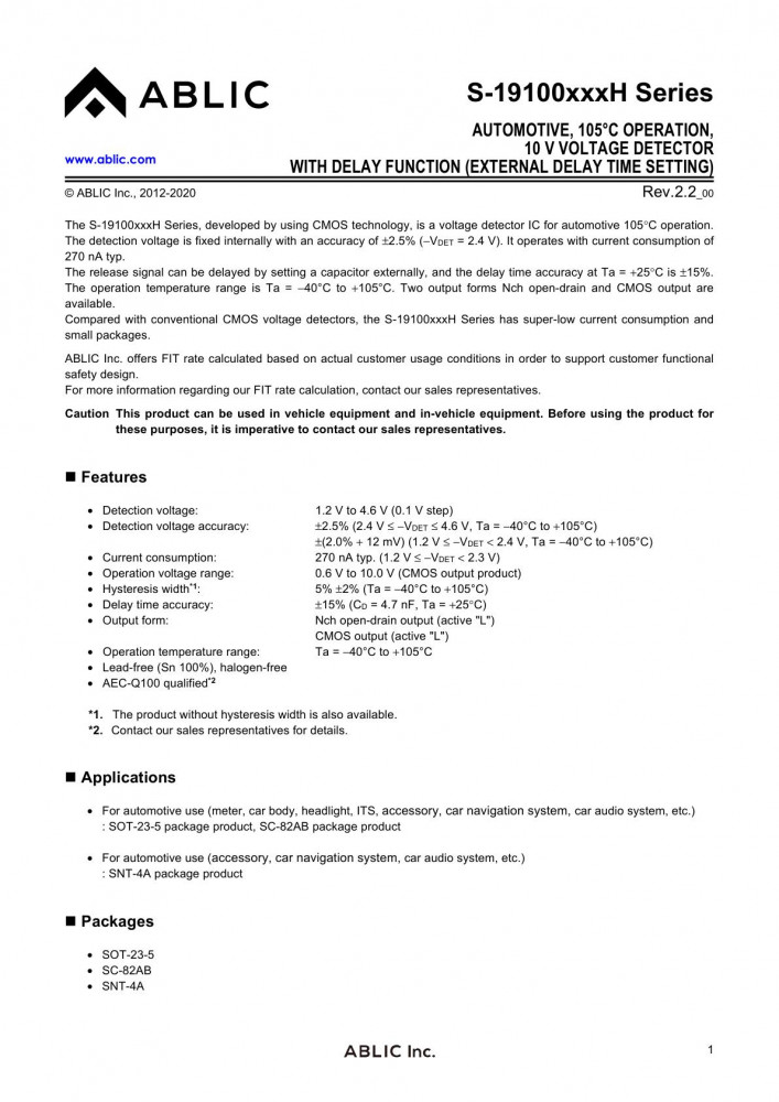 S-19100xxxH datasheet page 1