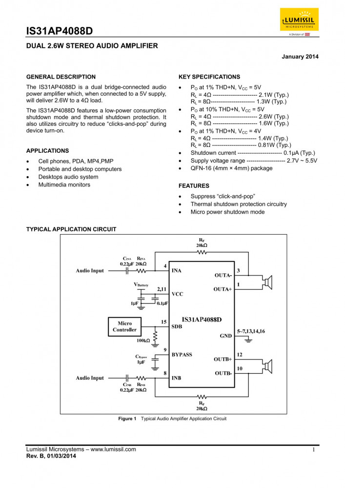 IS31AP4088D datasheet page 1