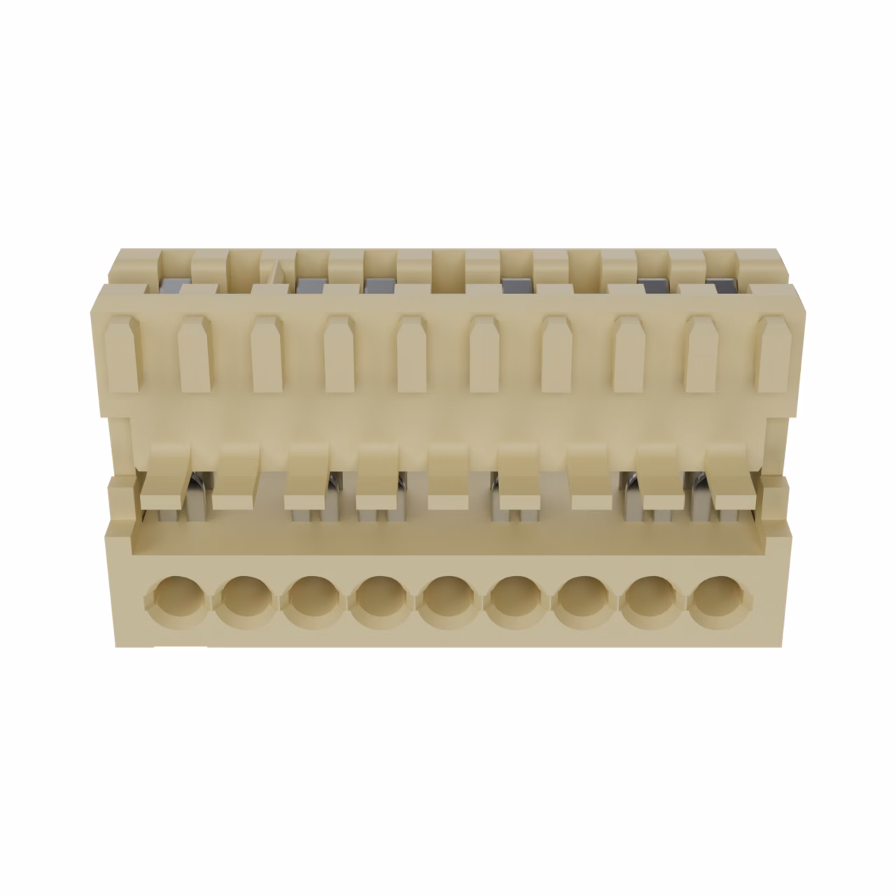 Appli-Mate RAST 2.5 IDT Connector, 2.50mm Pitch, Direct/Indirect, Female, Beaded Terminal, 9 Circuits, All Position Keys, Open Endwalls, Polarizing Rib Between 2/3, Circuits 2, 5, and 7 Voided, Black Color Stripe for sale