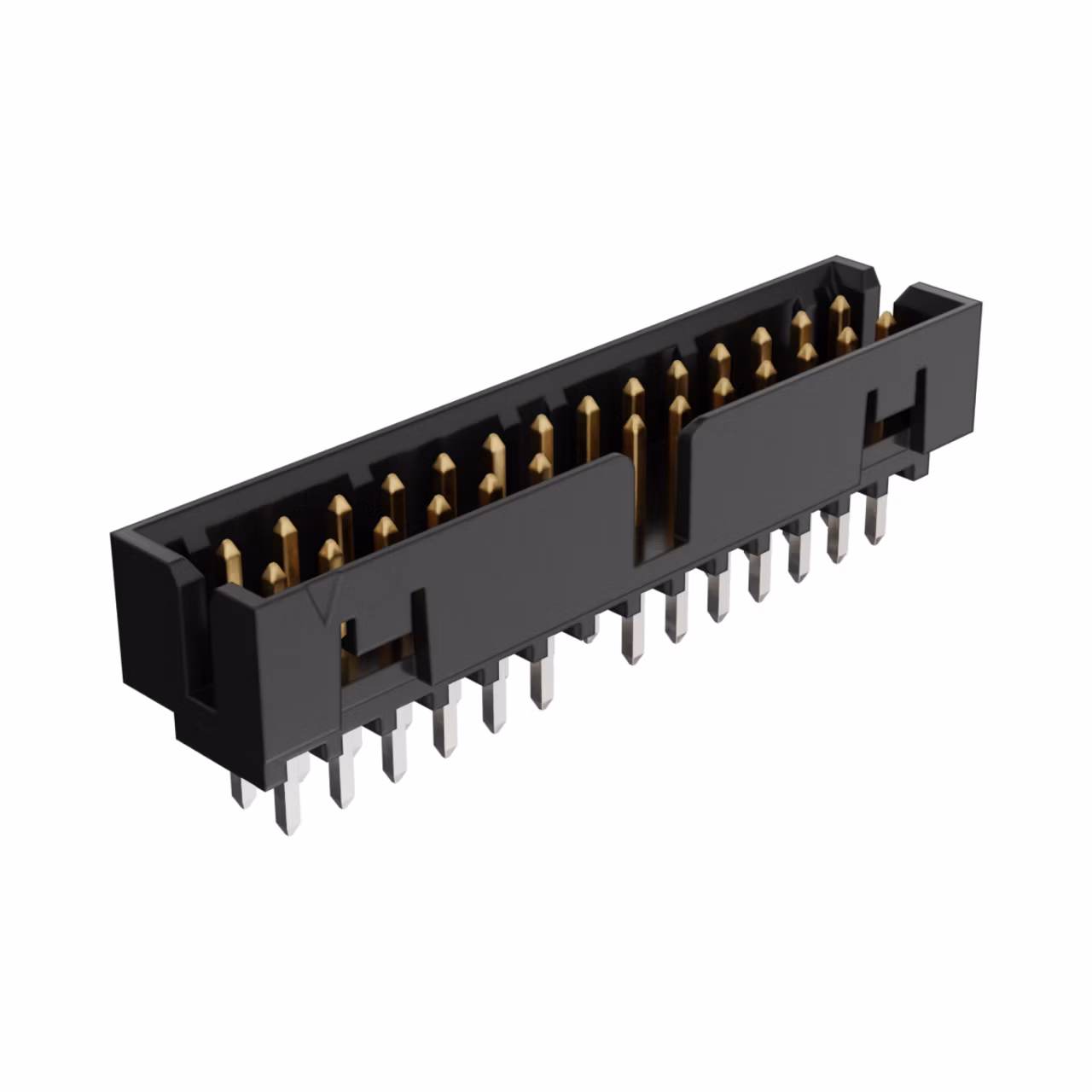 2.00mm Pitch, Milli-Grid PCB Header, Dual Row, Vertical, Through Hole, Shrouded, 14 Circuits, 0.38µm Gold (Au) Plating, 2.50mm Tail Length, Dual Side Slots, Dual Friction Locks, Center Polarization, with Cap and Peg, Tape and Reel