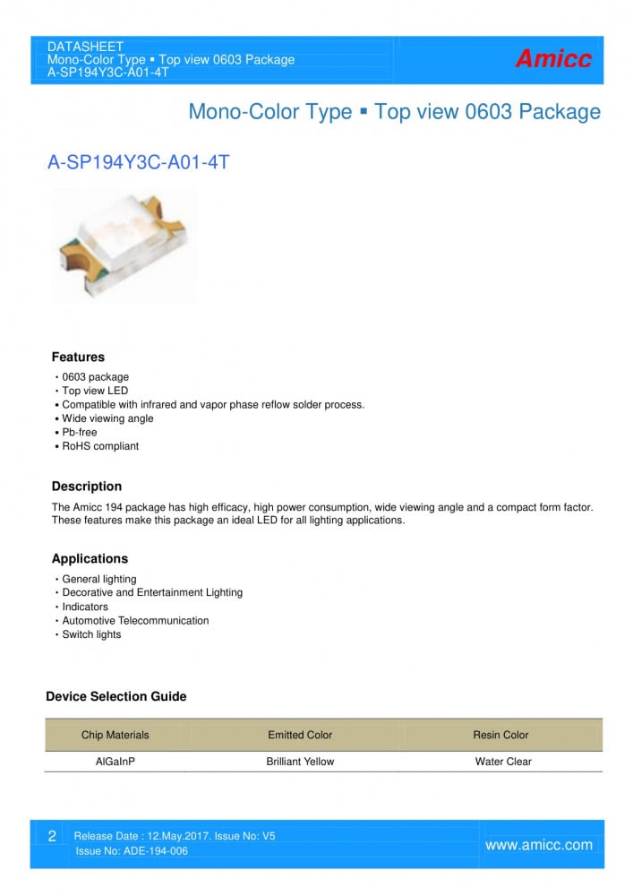 A-SP194Y3C-A01-4T datasheet page 2