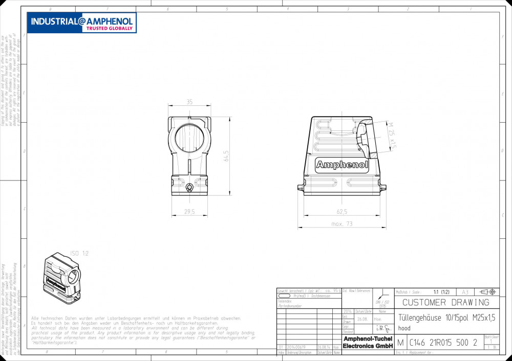 Amphenol C14621R0155002 technical drawing