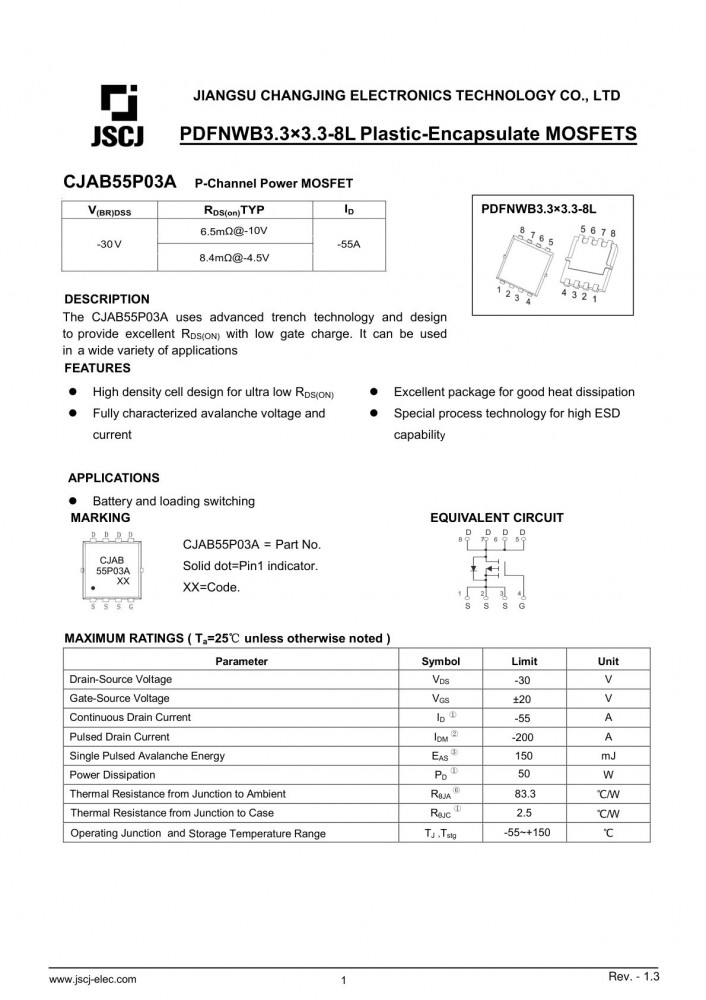CJAB55P03A datasheet page 1