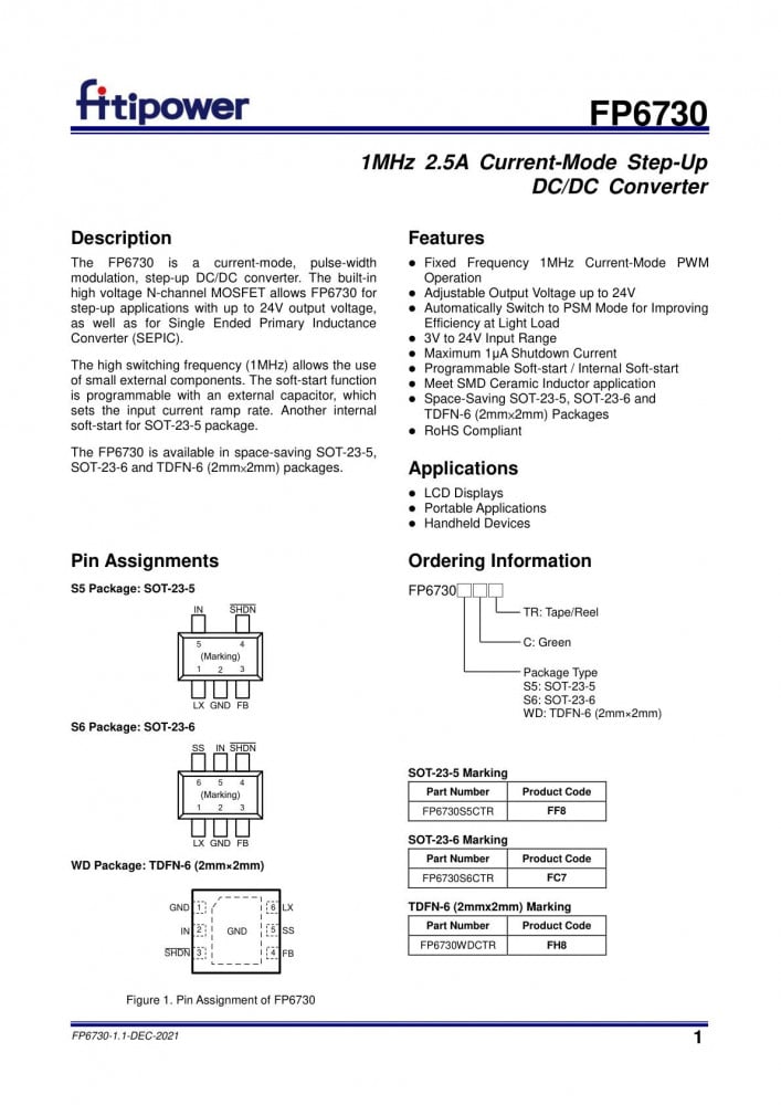 FP6730 datasheet page 1