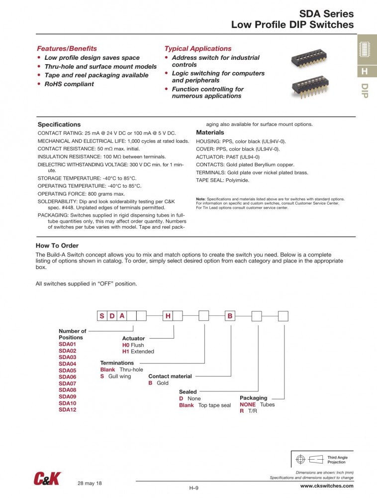 C&K SDA series document page 1