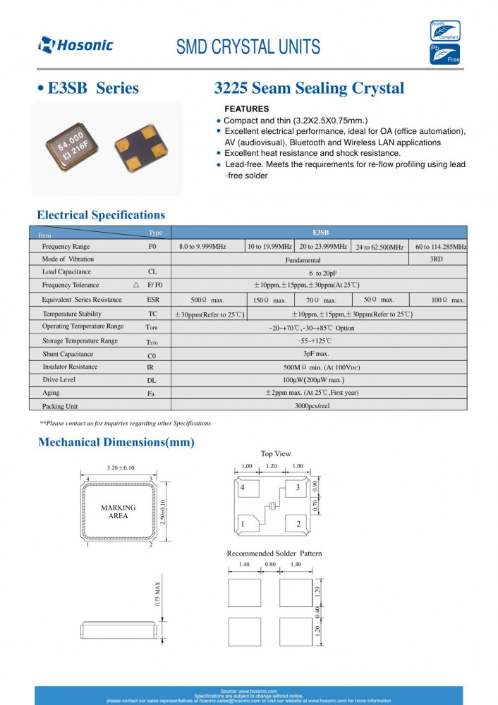 HOSONIC E3SB series technical document