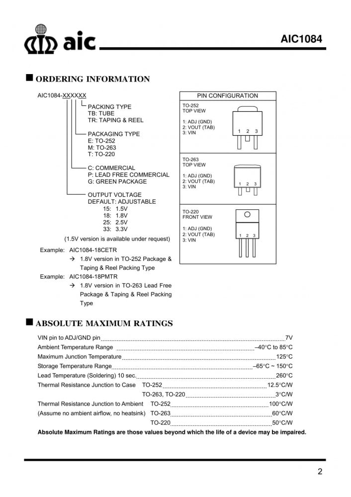AIC1084 datasheet page 2