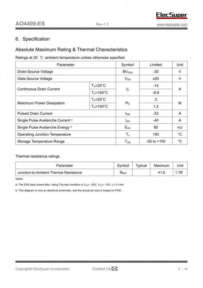 AO4409-ES datasheet page 2