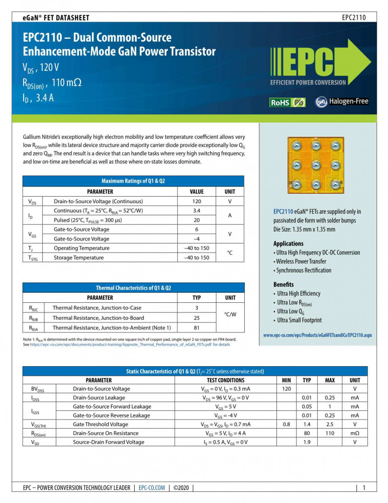 EPC2110 technical document page 1