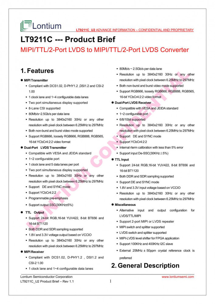 LT9211C technical document page 1