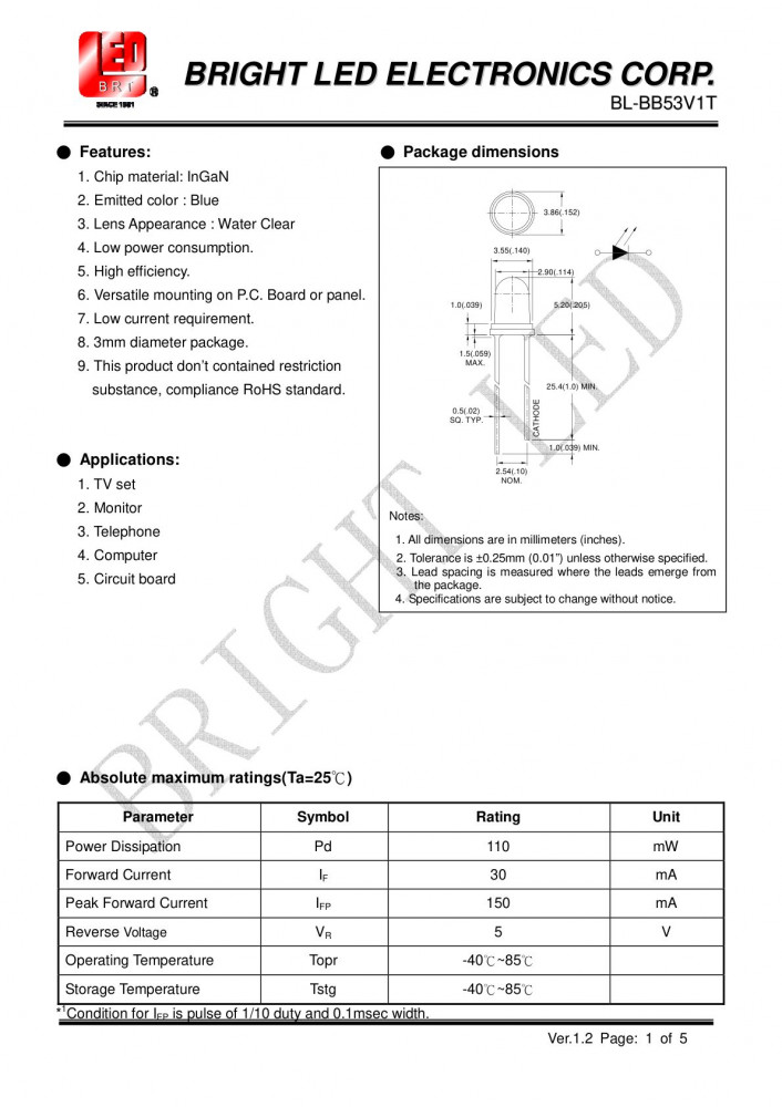 BL-BB53V1T datasheet page 1