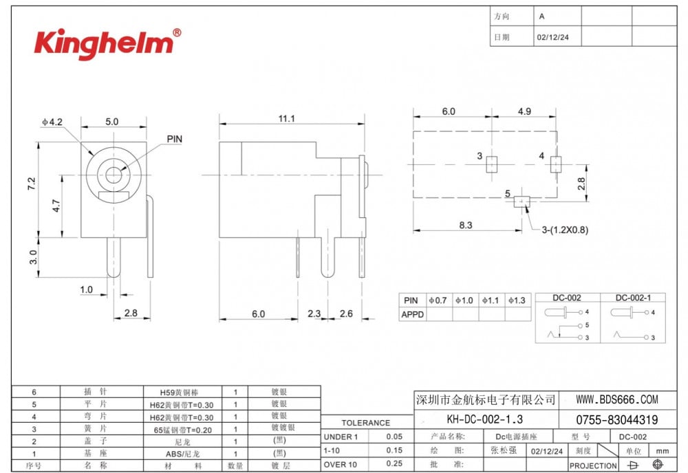Kinghelm KH-DC-002-1.3 technical drawing page