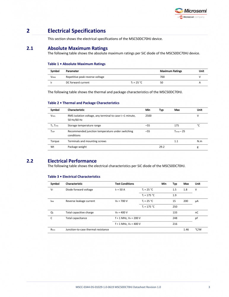 MSC50DC70HJ datasheet page 3