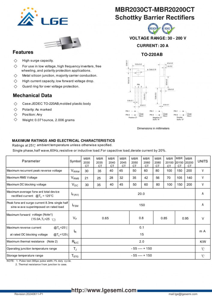 MBR2040CT datasheet page 1