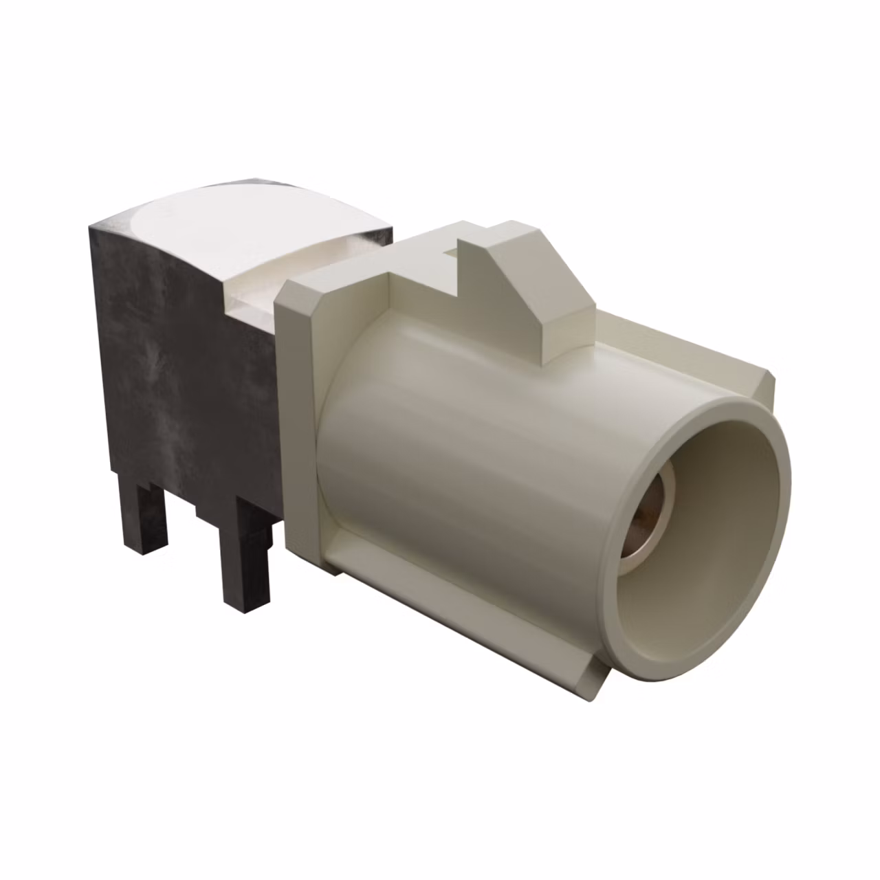 FAKRA Jack, Right-Angle, PCB Receptacle, Through Hole, Brass Body, Tin (Sn) Plated, Keying Code I, Beige, Tape and Reel, 50 Ohms for sale