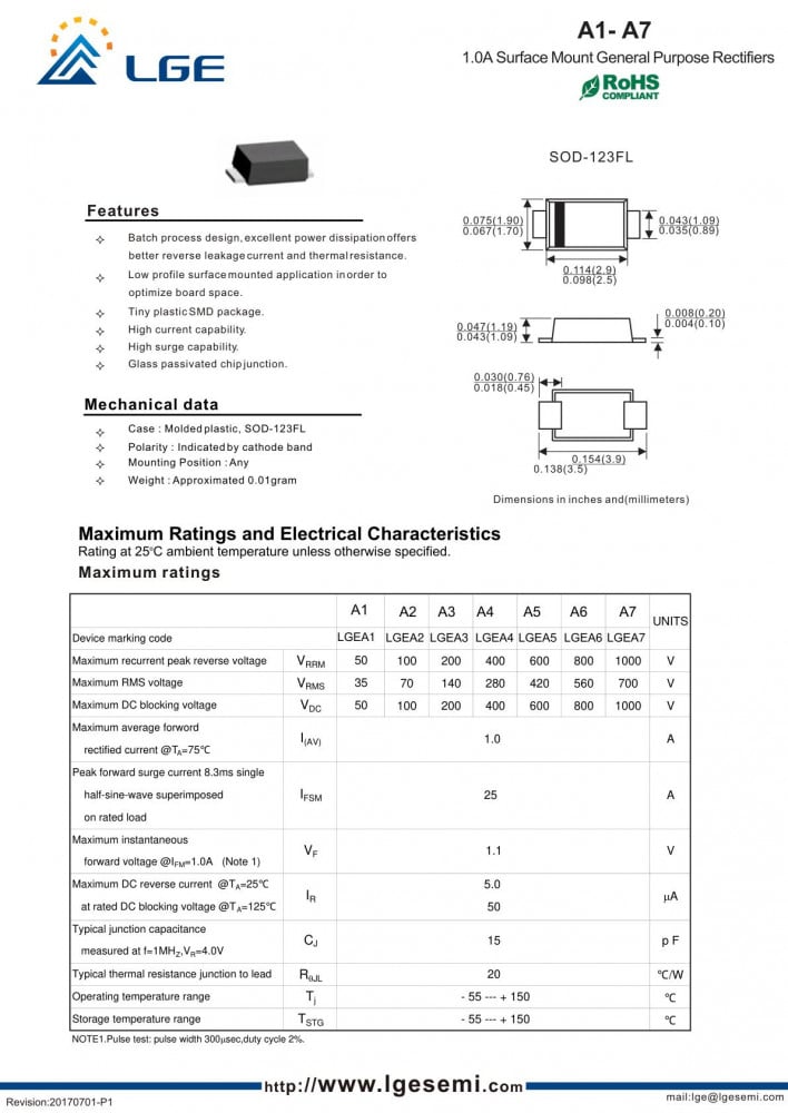 LGE A7 datasheet page 1