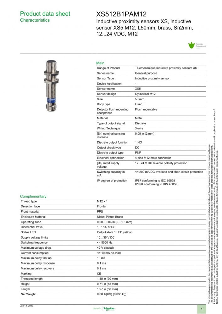 XS512B1PAM12 technical document page 1