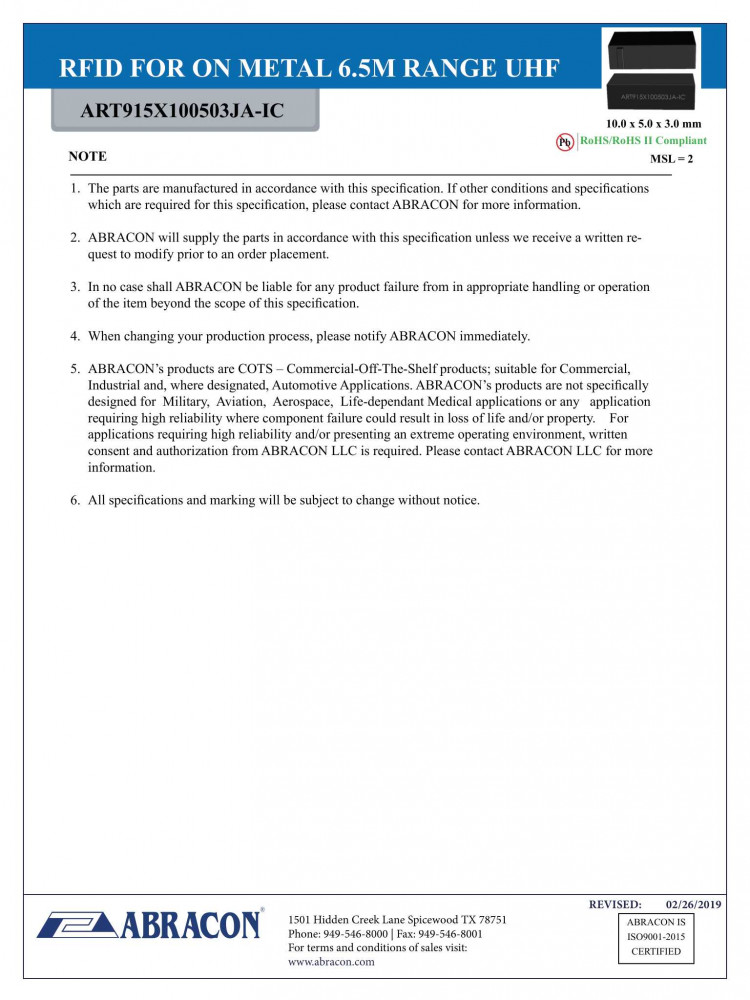 ART915X100503JA-IC technical document page 3
