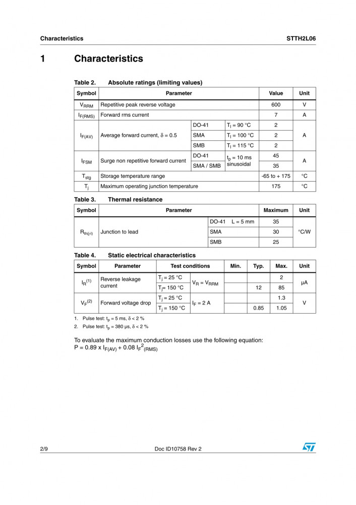 STTH2L06 datasheet page 2