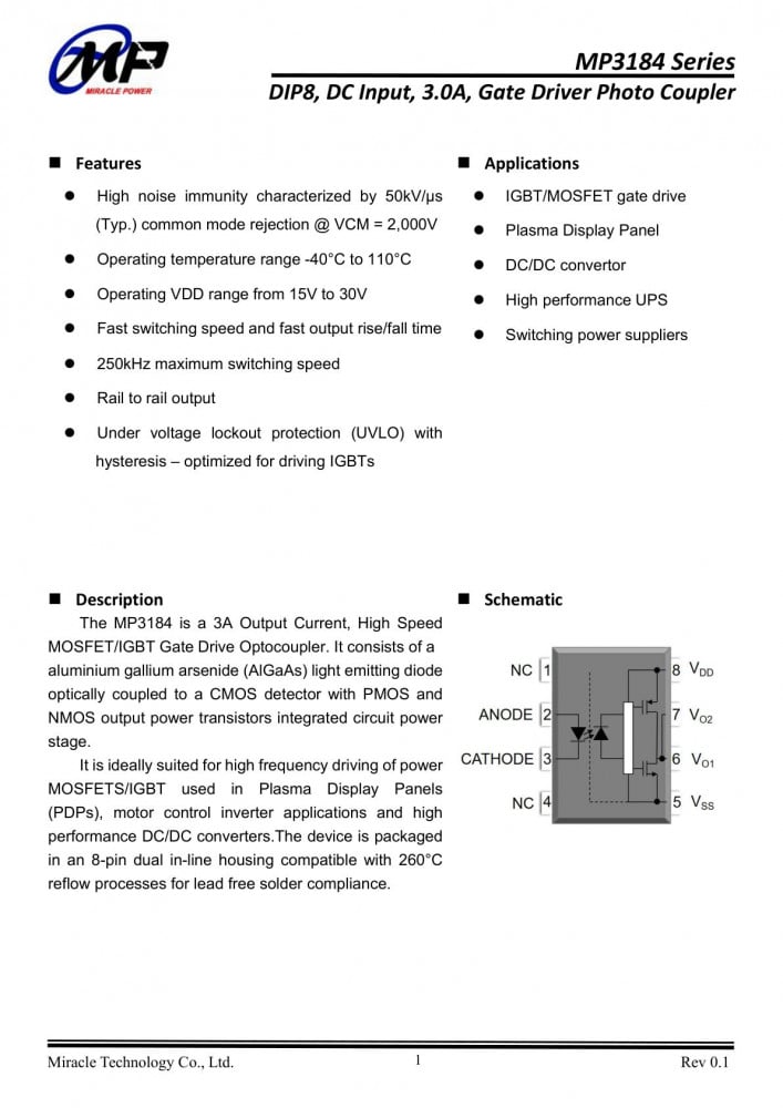 MP3184 datasheet page 1