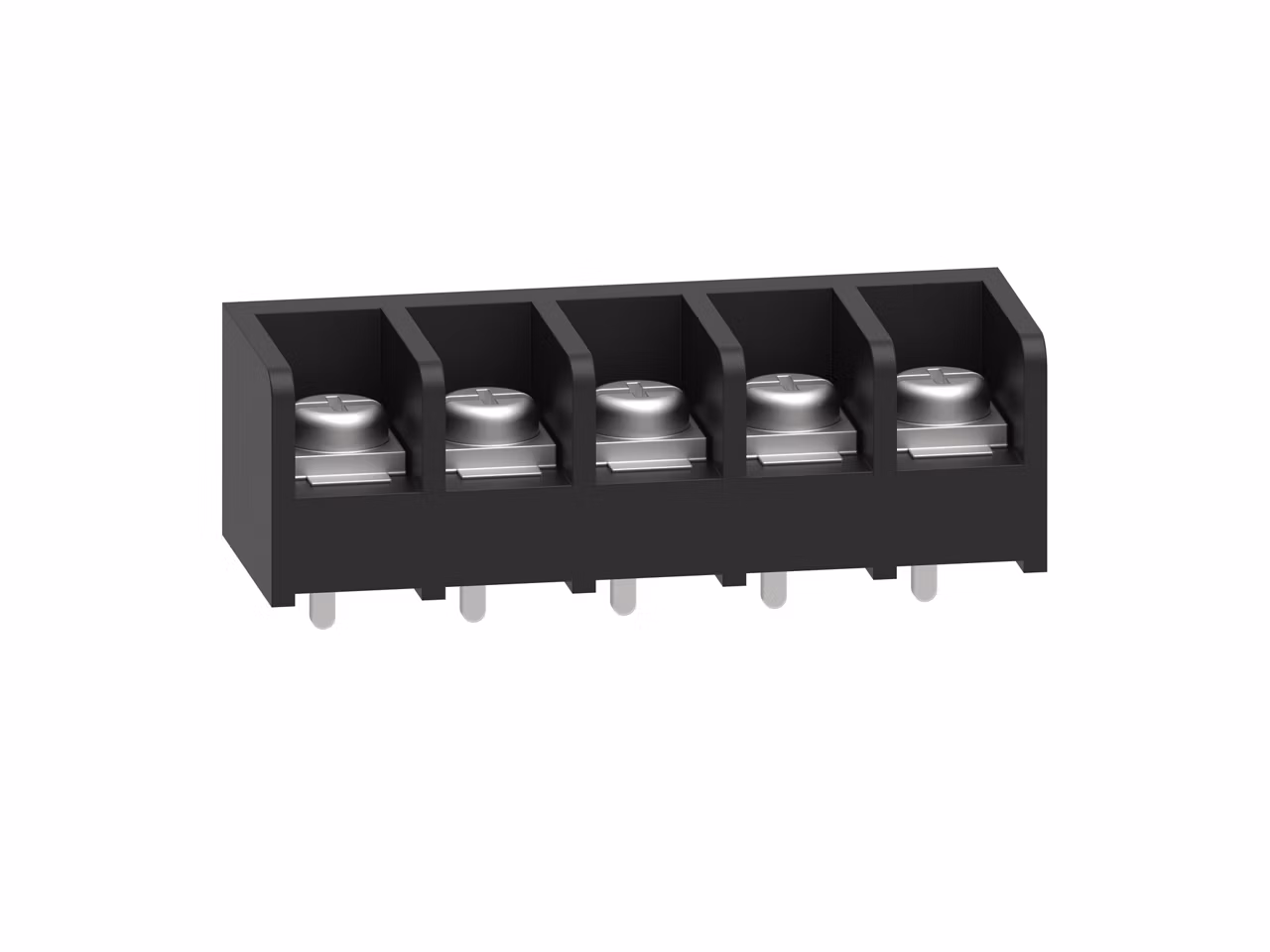 9.53mm Pitch, Single Row, Tri-Barrier Terminal Strip, without Mounting Ends, Black, Steel Screws, 2 Circuits