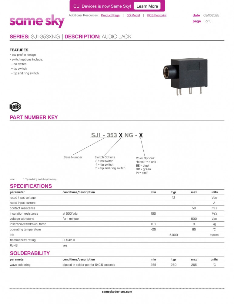 SJ1-3535NG product document page 1
