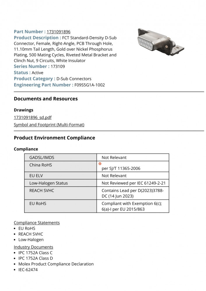 MOLEX 1731091896 product drawing preview, page 1