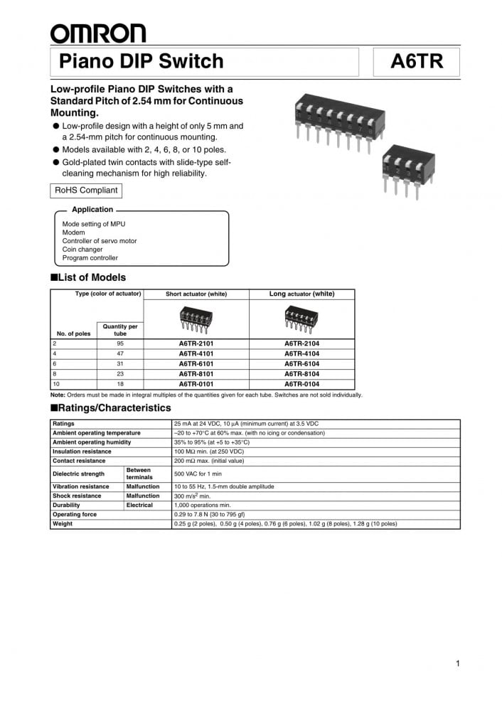 OMRON A6TR series product overview and model list