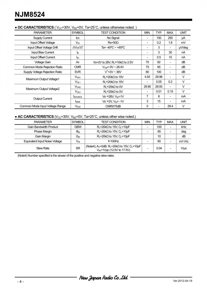 NJM8524 datasheet page 4