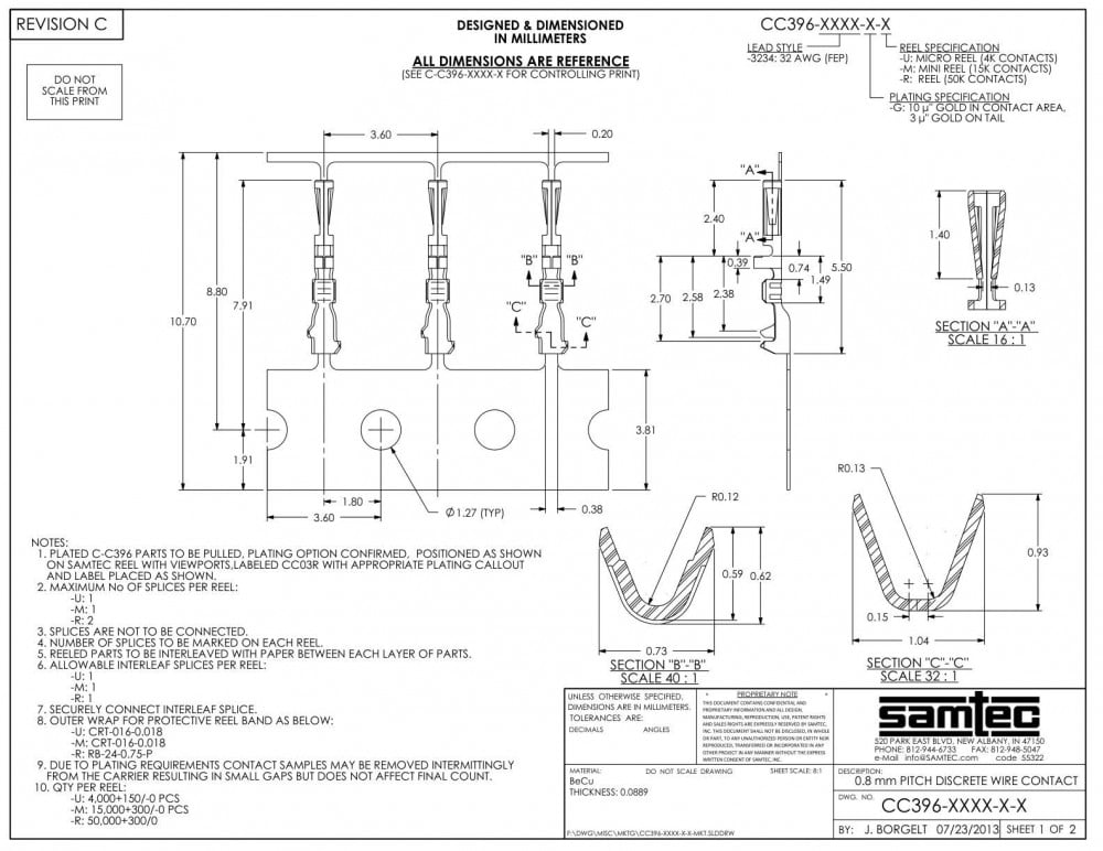 Samtec CC396 contact drawing page 1