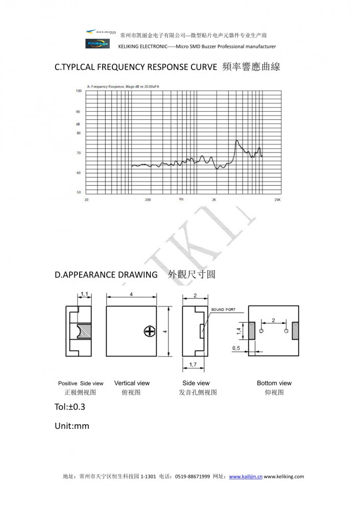 KLJ-4020 frequency response and appearance drawing