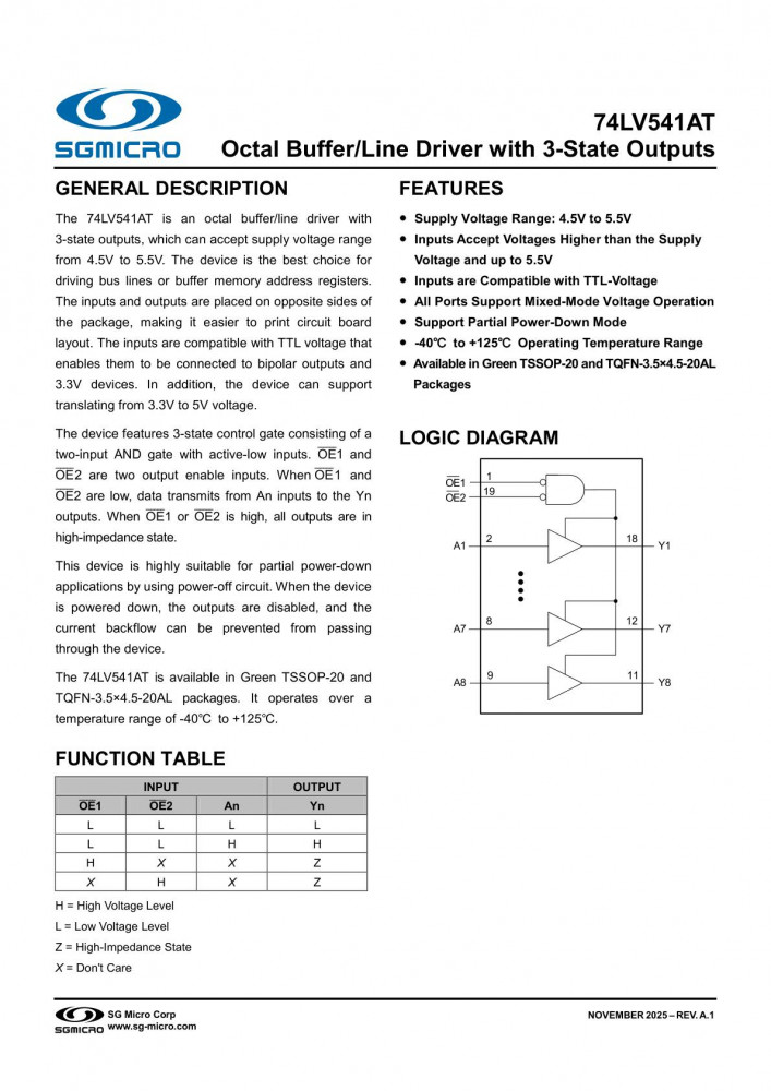 74LV541AT datasheet page 1