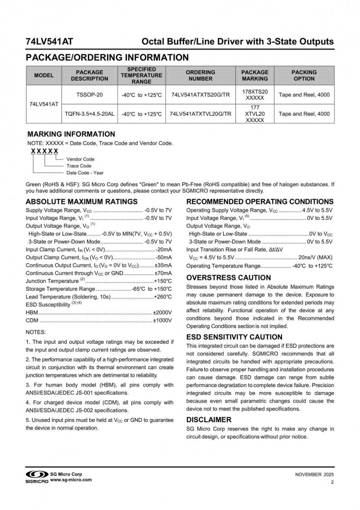 74LV541AT datasheet page 2