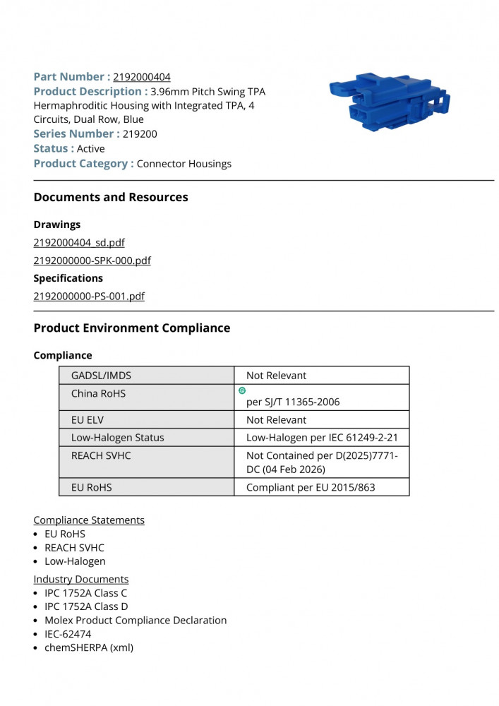 MOLEX 2192000404 technical document image 1