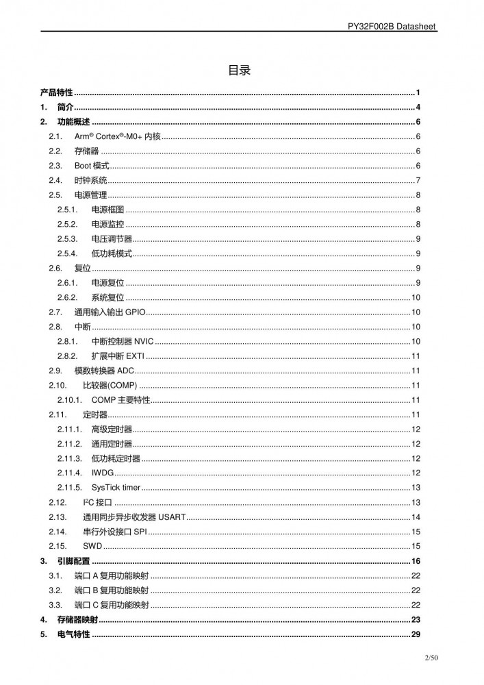 PY32F002B datasheet page 2