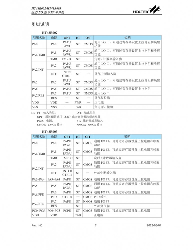 HT48R002 datasheet page 7
